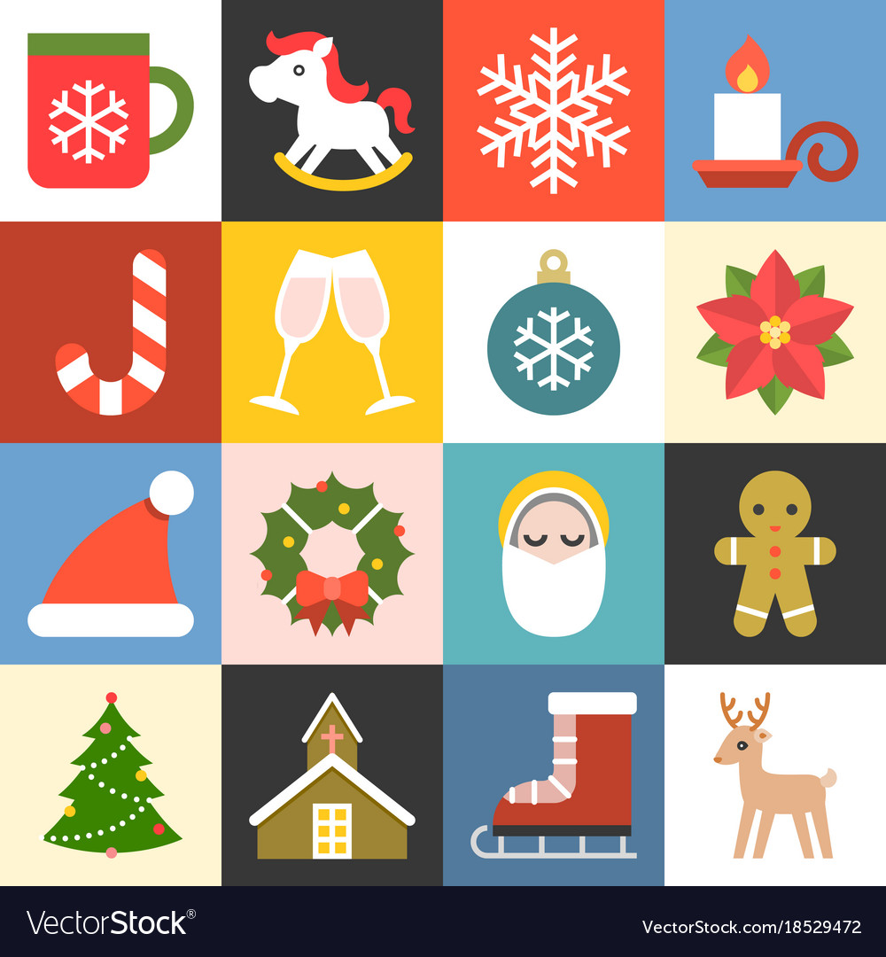 Christmas icons set 2 flat design Royalty Free Vector Image