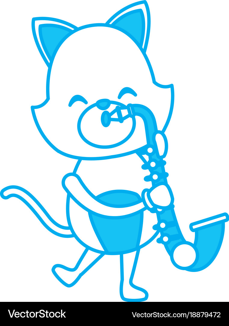 Cute cat playing saxophone cartoon Royalty Free Vector Image