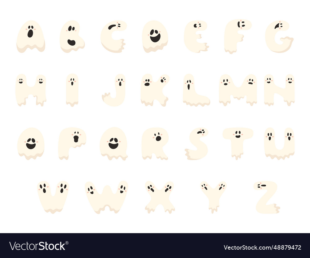 Cute halloween alphabet letter ghost characters Vector Image