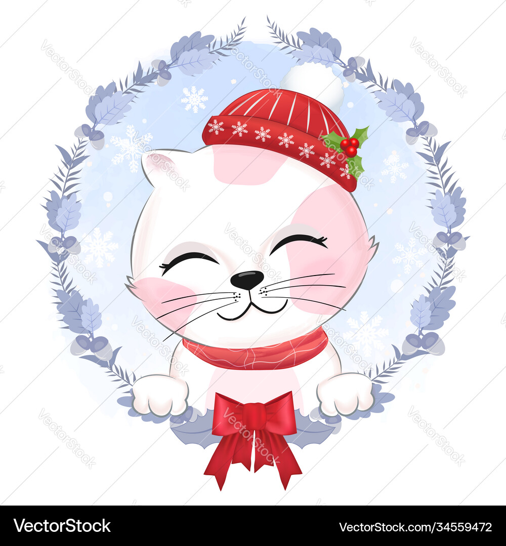 Cute kitten with wreath christmas Royalty Free Vector Image