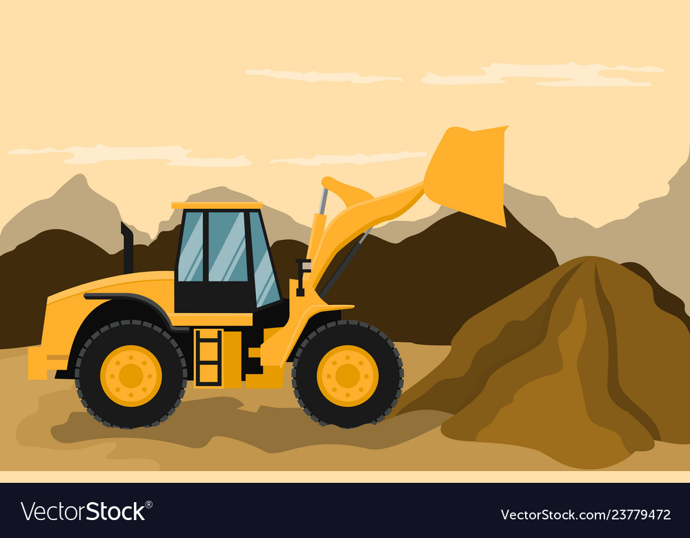 Frontal loader doing construction and mining work Vector Image