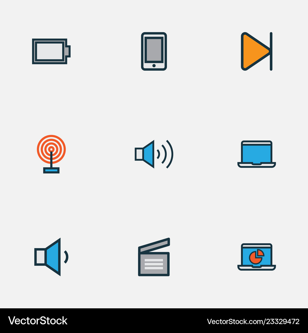 Media icons colored line set with broadcast Vector Image