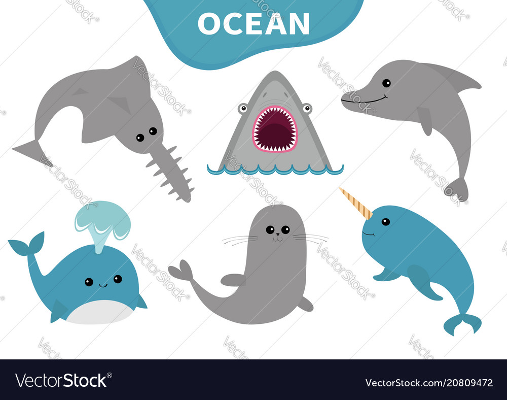 Ocean Animal Icon Set - Marine Life Royalty Free Vector