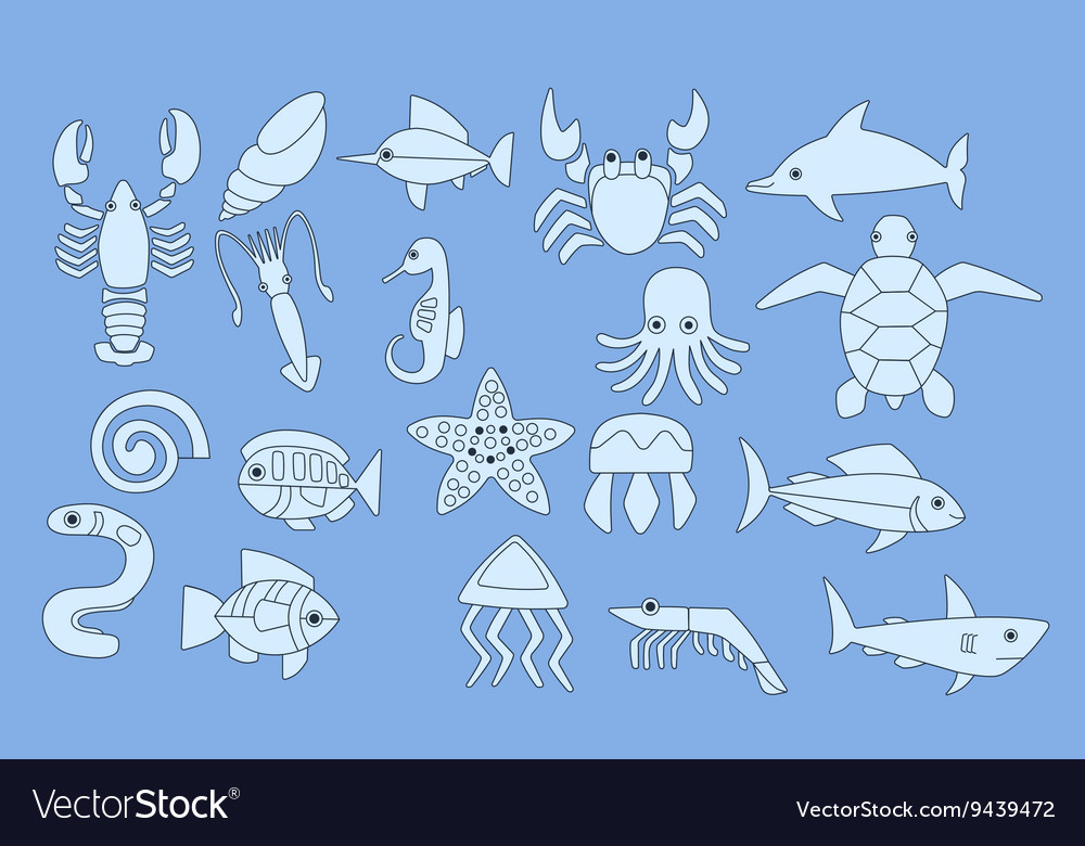 Set sea animals icons Royalty Free Vector Image