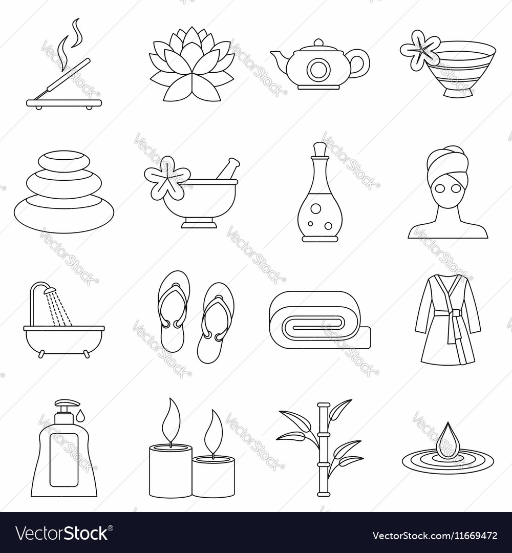 Spa Treatments Icons Set Outline Style Royalty Free Vector
