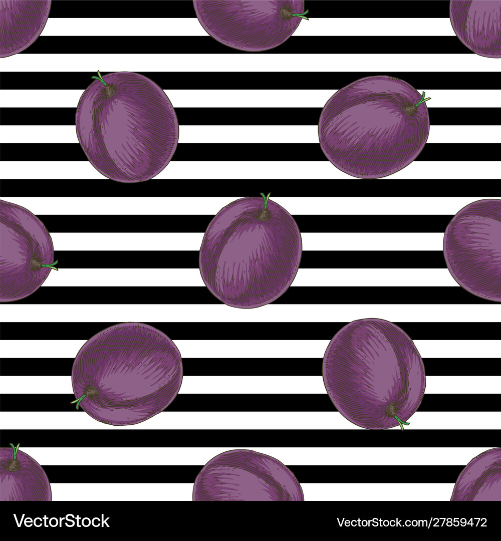 Striped seamless pattern with ripe purple plum Vector Image