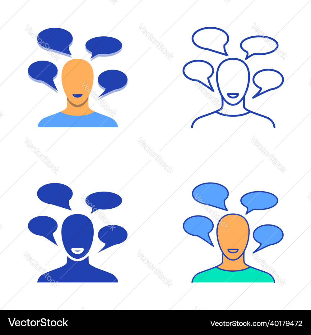 Talkative person icon set in flat and line style Vector Image