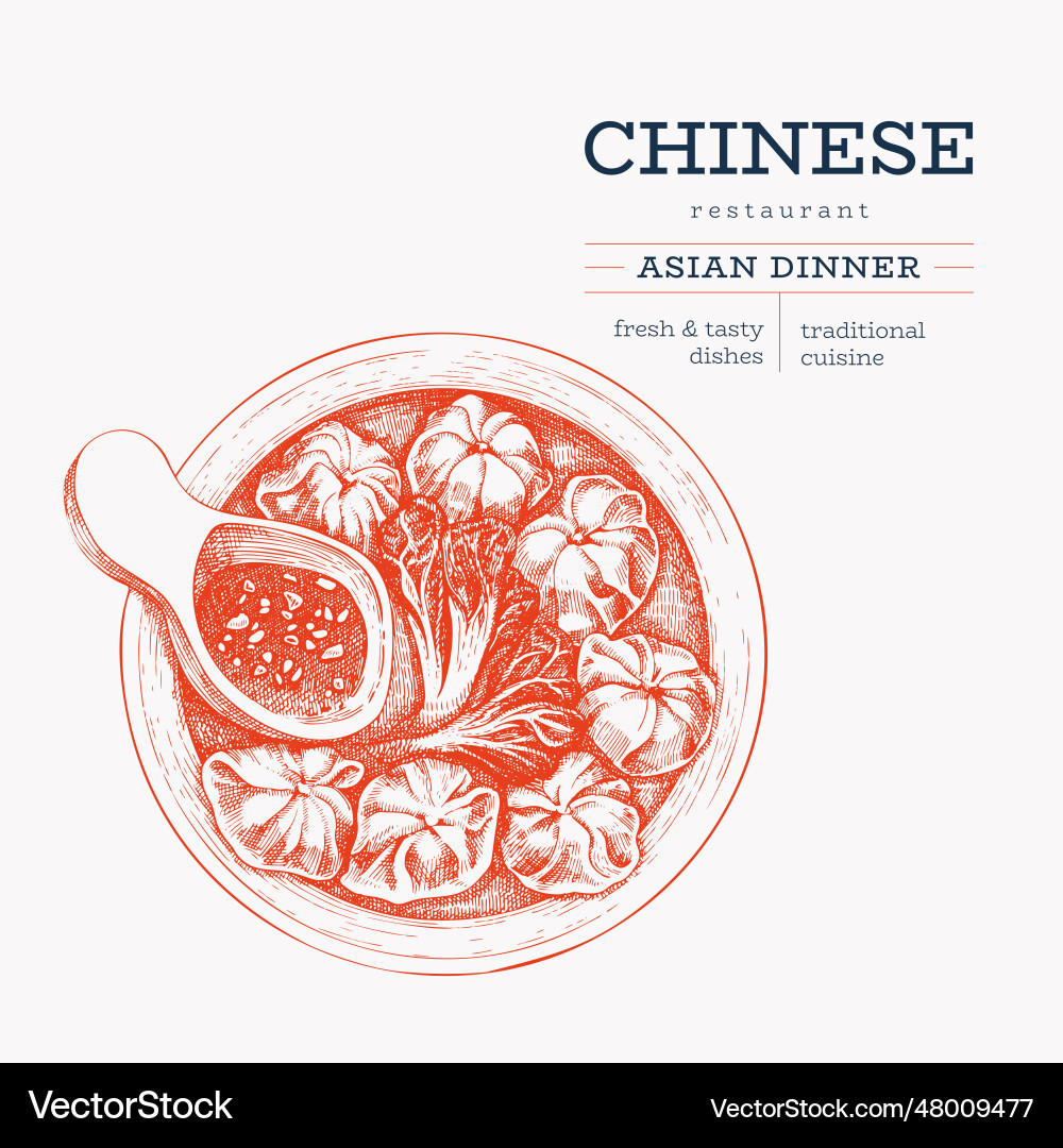 Chinese dish hand drawn isolated wonton soup Vector Image