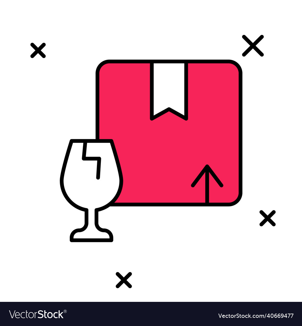 Filled outline delivery package box with fragile Vector Image