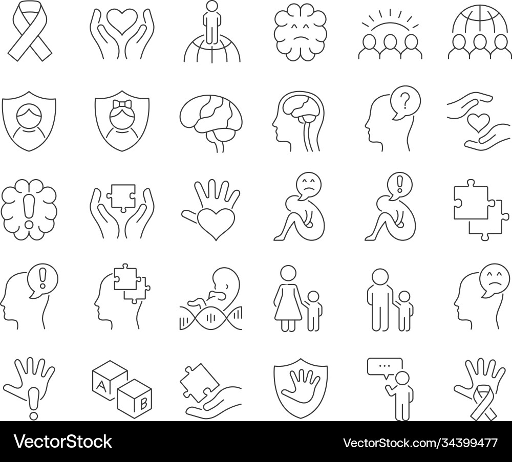 Line icons autism awareness day Royalty Free Vector Image