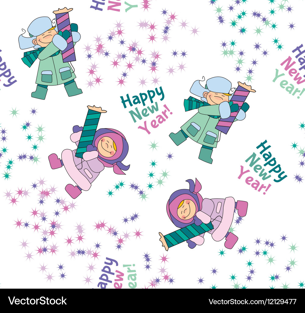 Little boy and girl shooting firecracker Vector Image