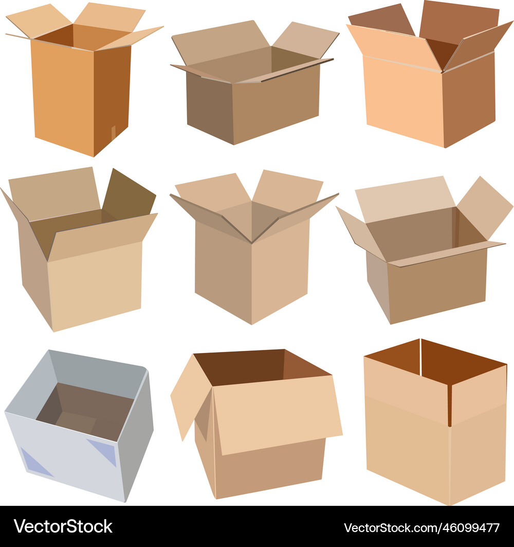 Set of open carton boxes 02 Royalty Free Vector Image