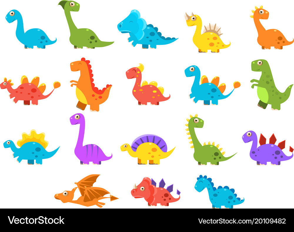 Dinosaurs set variety species brightly colored Vector Image