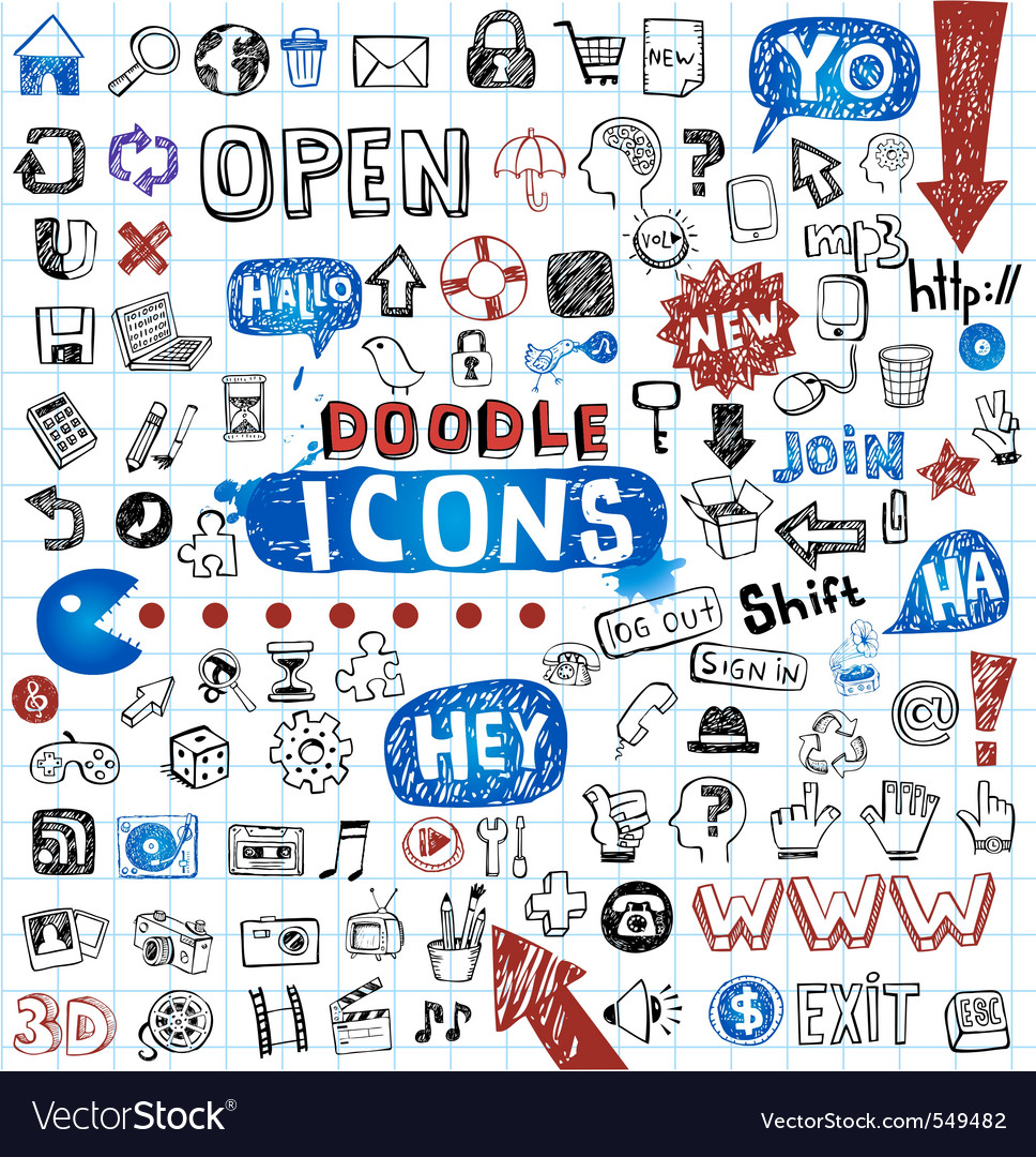 Doodled icons Royalty Free Vector Image - VectorStock