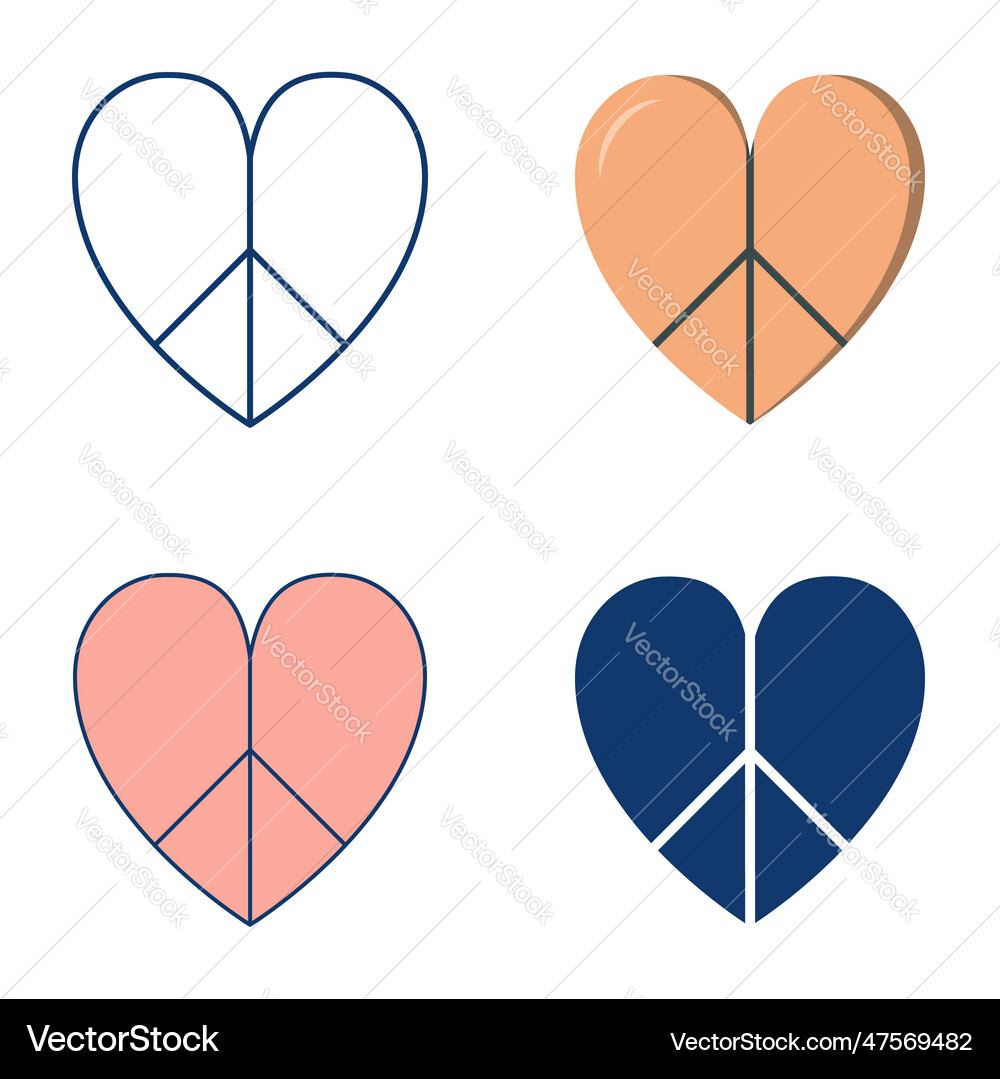 Heart with peace sign icon set Royalty Free Vector Image