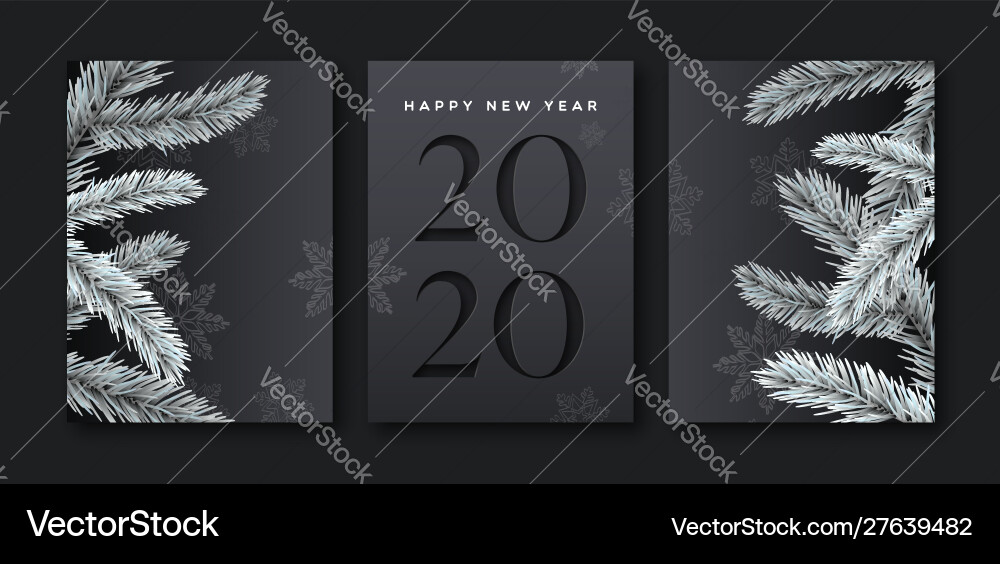New year 2020 cutout pine tree greeting card set Vector Image