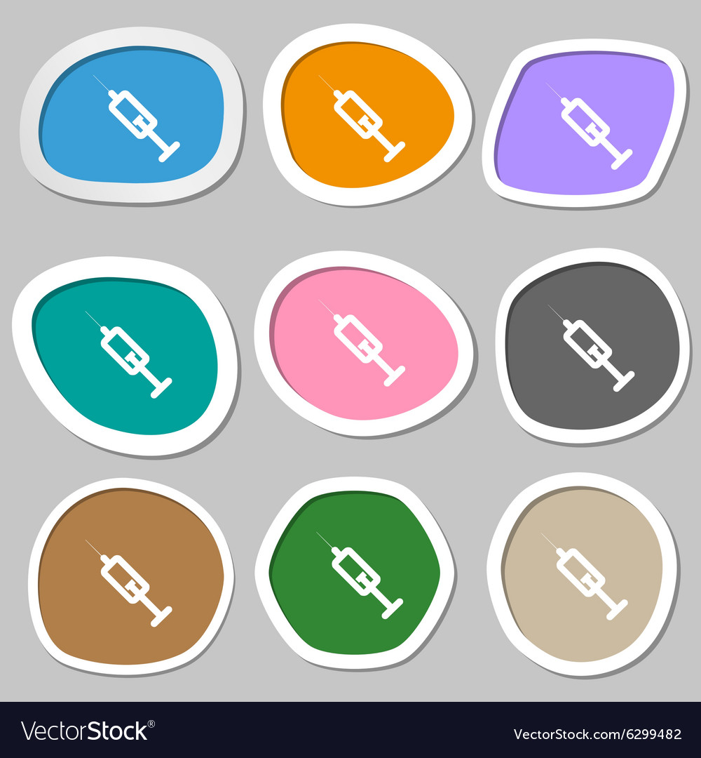 Syringe icon symbols Multicolored paper stickers Vector Image