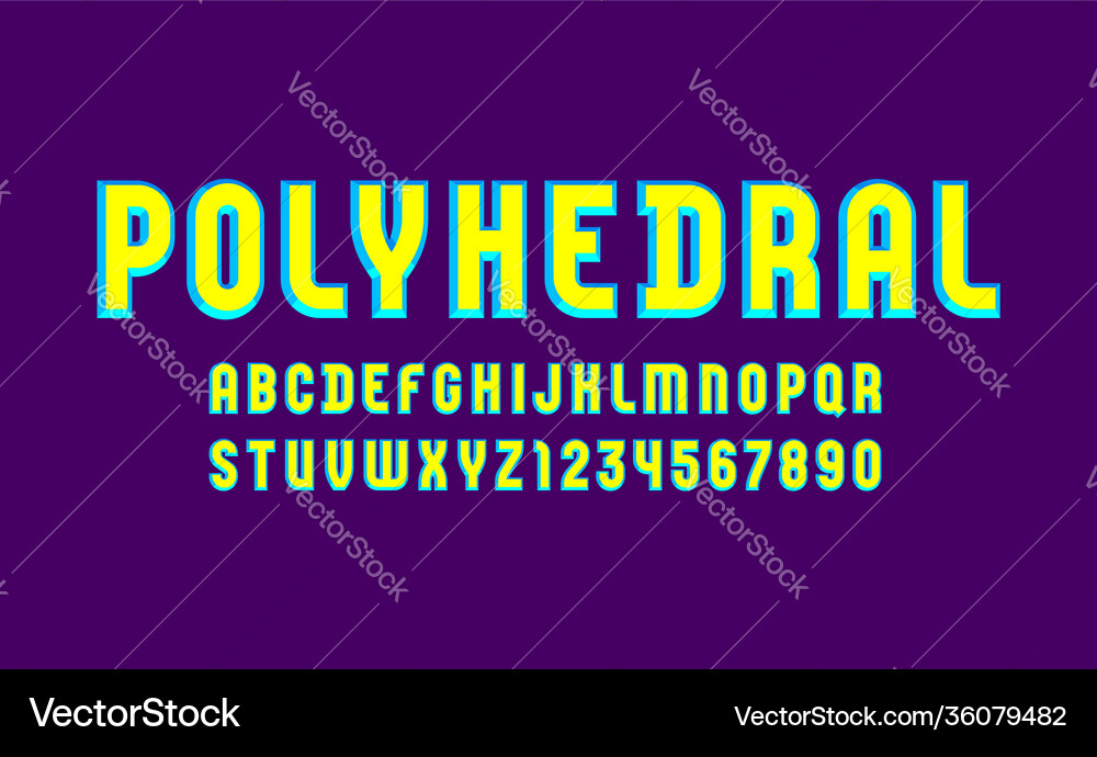 Yellow alphabet with blue stroke beveled font Vector Image