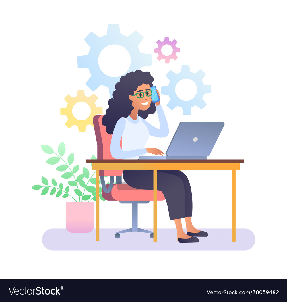 Young woman with glasses working laptop Royalty Free Vector