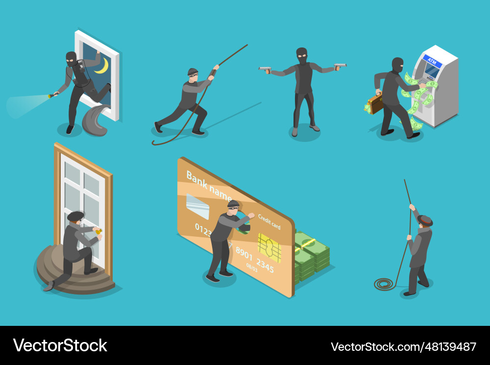 3d isometric flat set of criminal set Royalty Free Vector