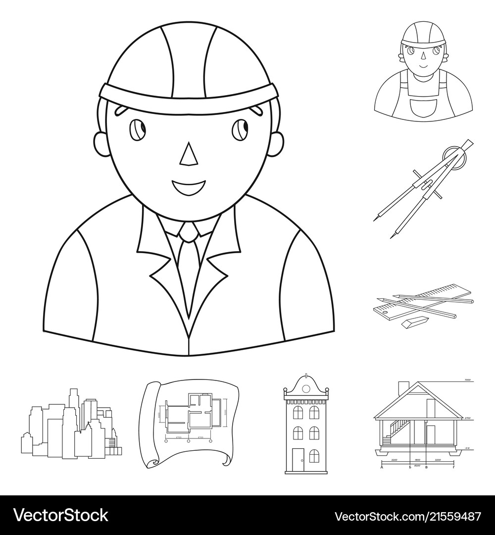 Architecture and construction outline icons in set