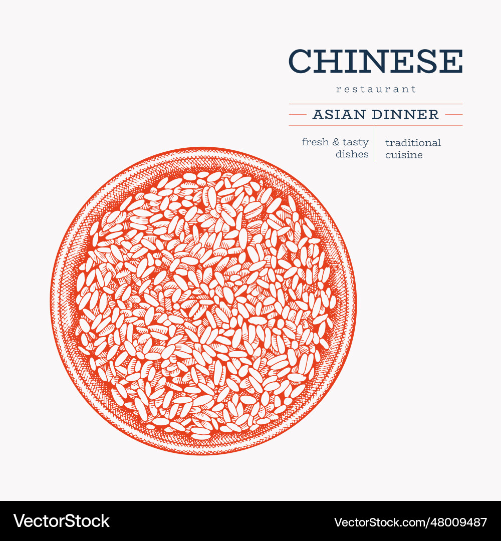 Chinese dish hand drawn isolated top view rice Vector Image