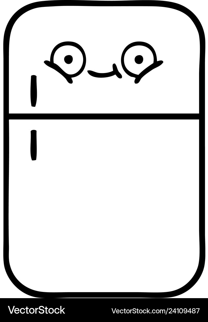Line drawing cartoon fridge freezer Royalty Free Vector