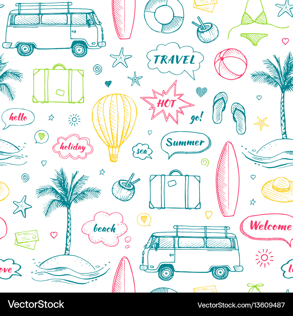 Seamless pattern of hand drawn travel doodle Vector Image