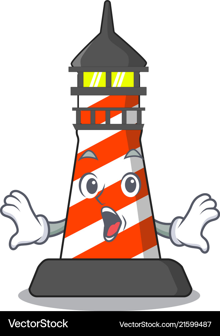 Surprised lighthouse on the beach mascot Vector Image