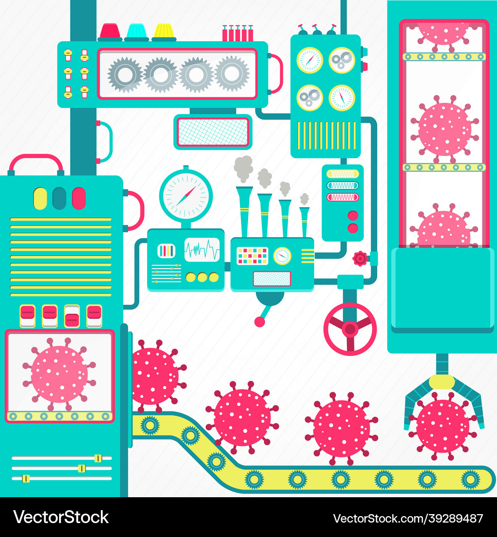 Virus serial production factory Royalty Free Vector Image