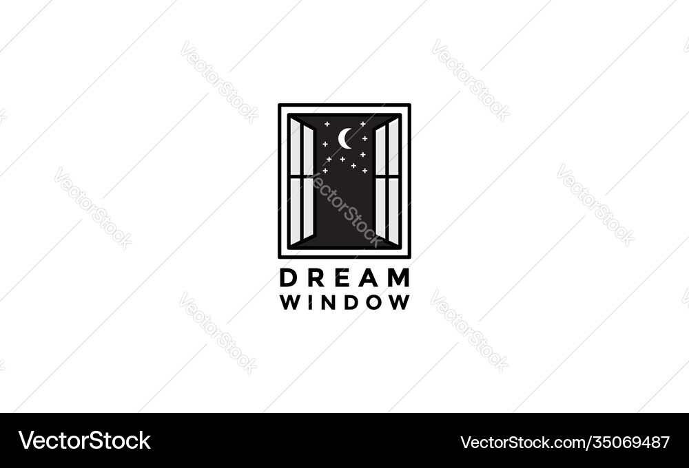 Windows open night with star and moon logo icon Vector Image