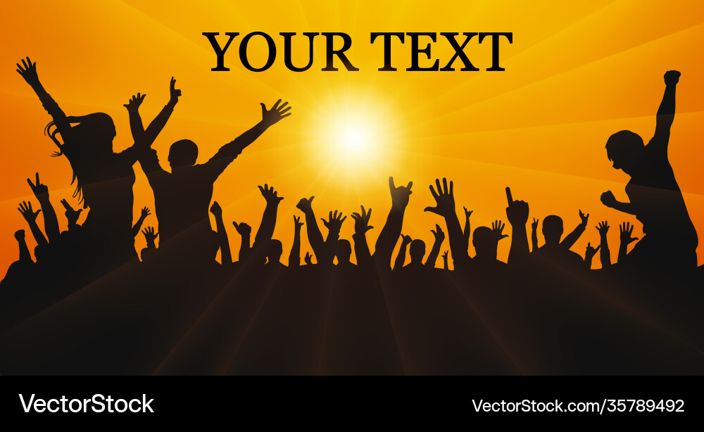 A crowd people jubilant at sunset silhouette Vector Image