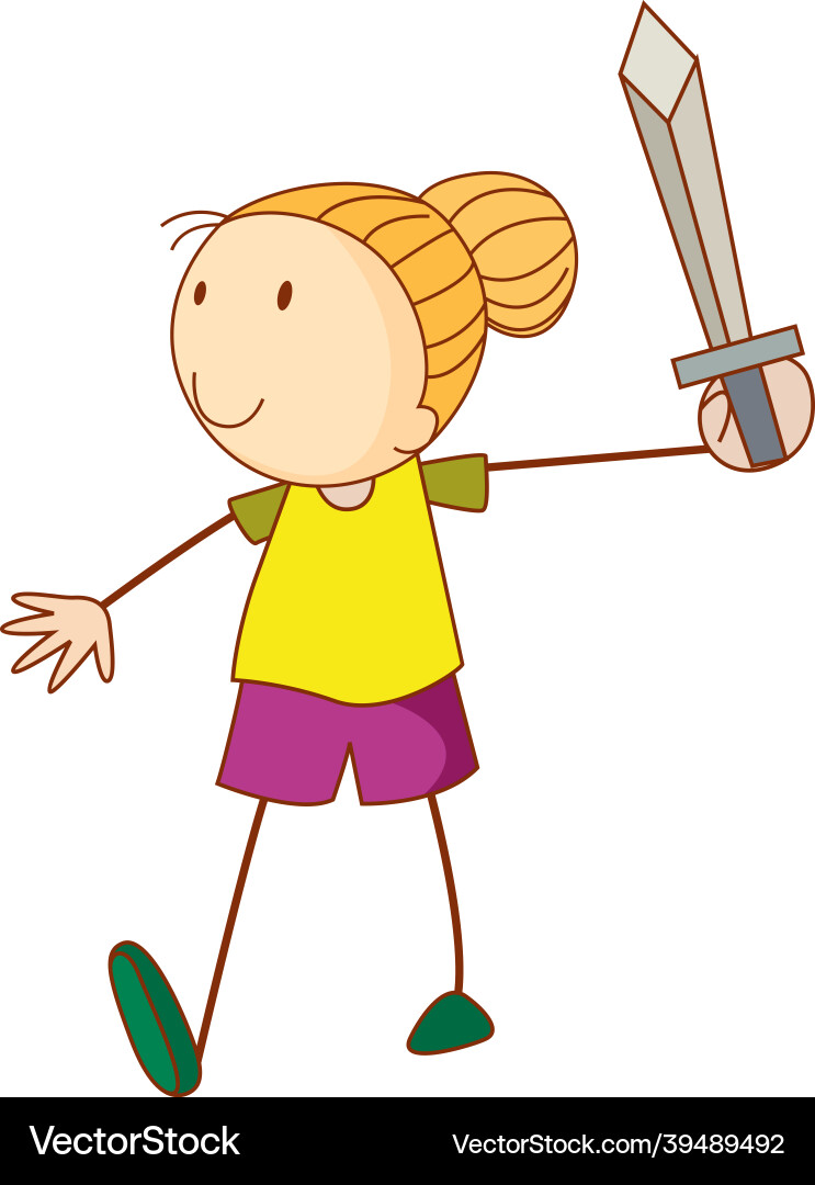 A doodle kid holding sword cartoon character Vector Image