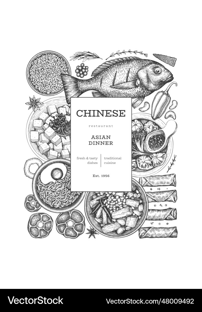 Chinese cuisine design template hand drawn asian Vector Image