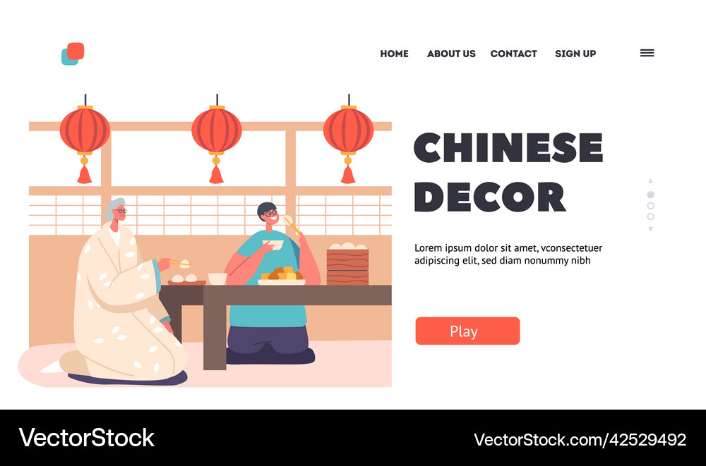 Chinese decor landing page template happy Vector Image