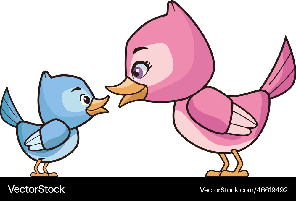 Cute bird mom and baby Royalty Free Vector Image