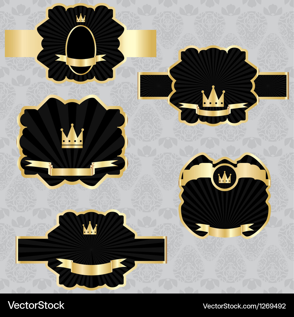 Set black gold-framed labels Royalty Free Vector Image