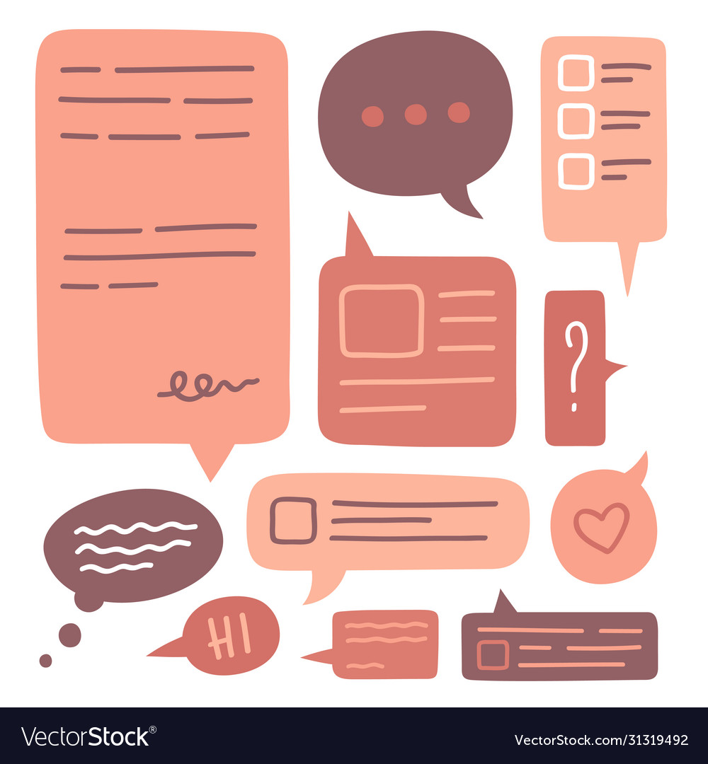 Set cute speech bubbles icon collection hand Vector Image Set cute speech bubbles icon collection hand Vector Image