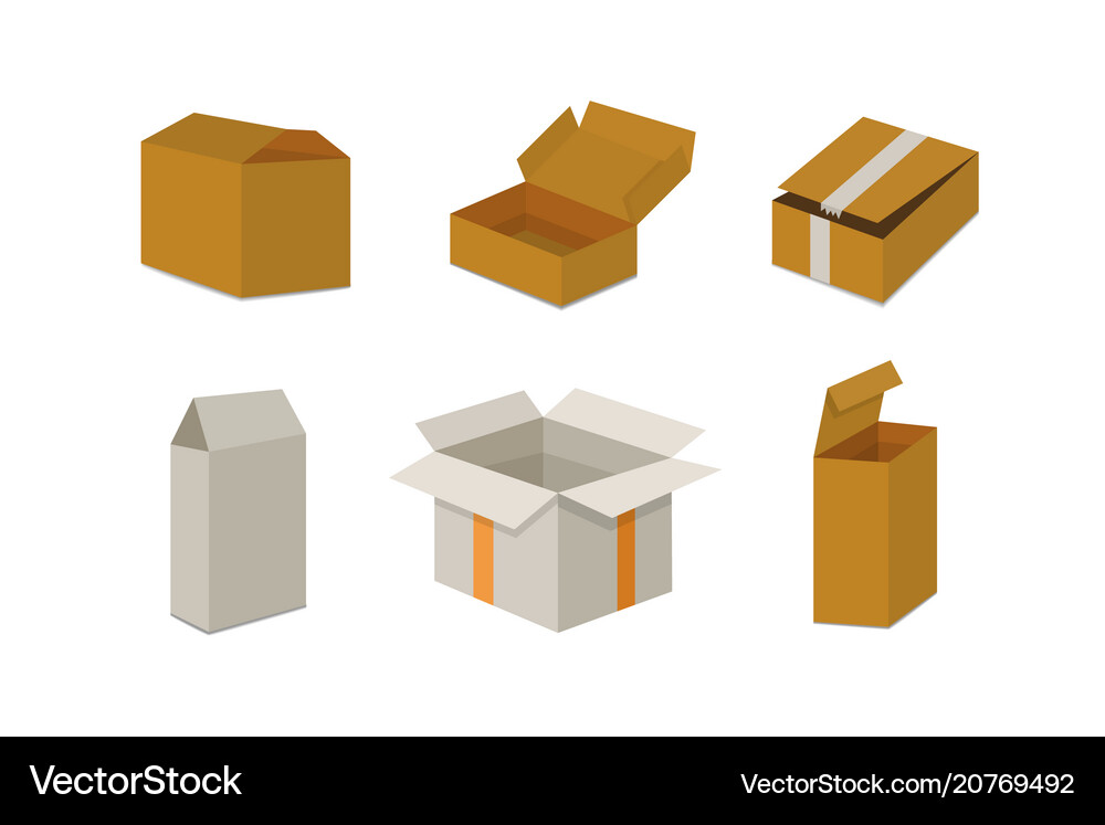 Set open and closed carton box delivery packaging Vector Image