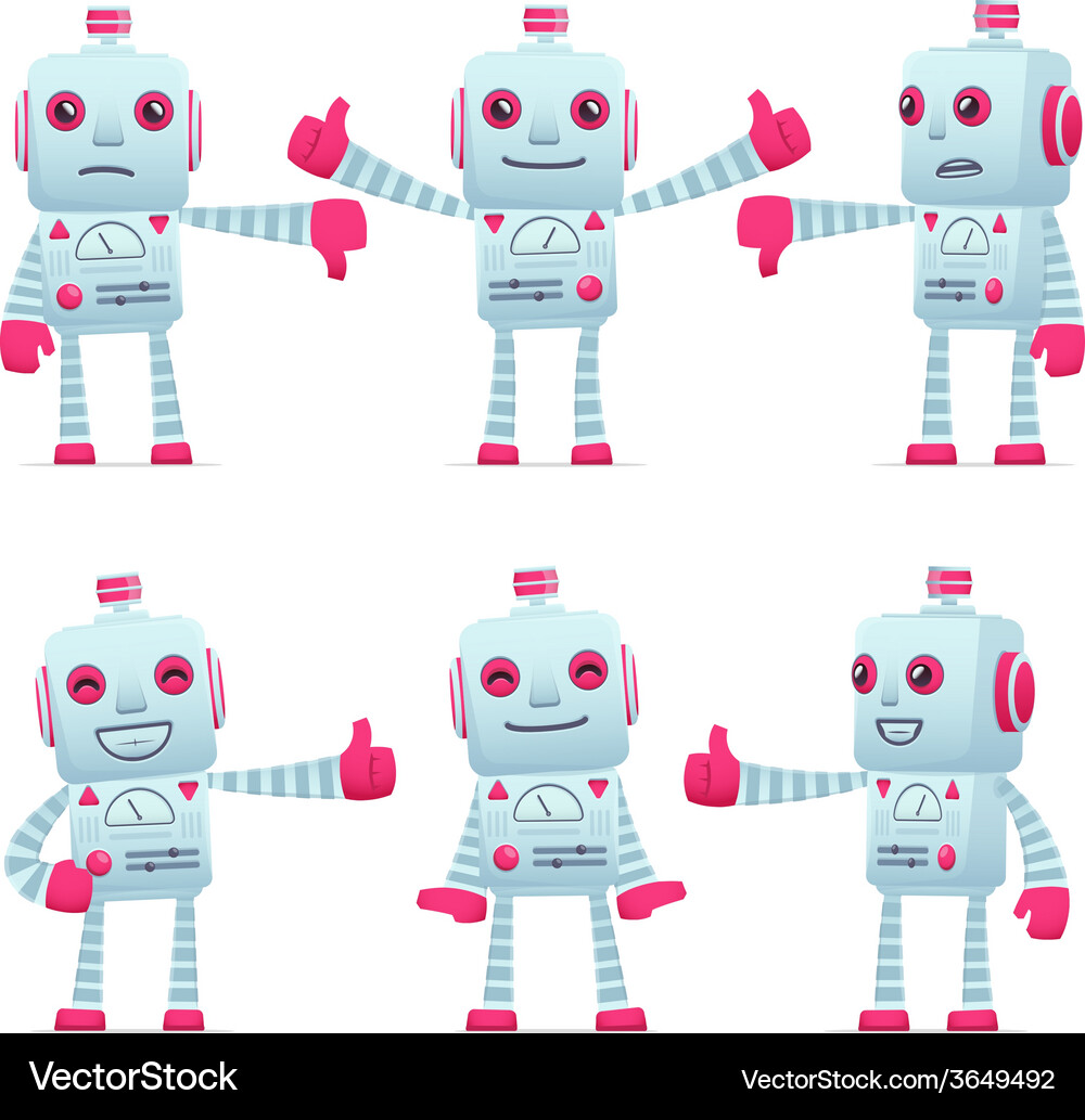 Set robot character in different poses Royalty Free Vector