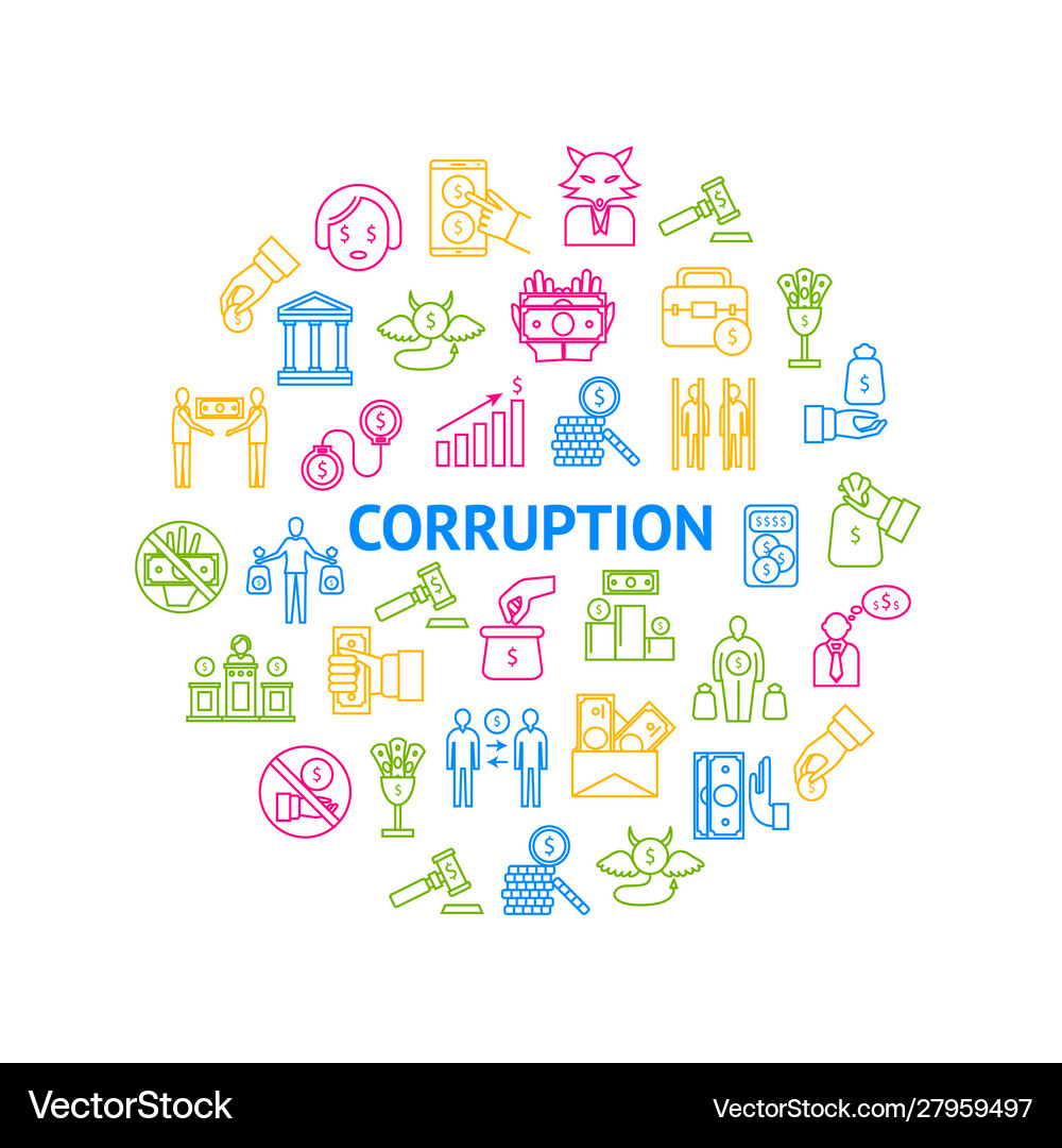 Corruption and dishonesty signs thin line round Vector Image