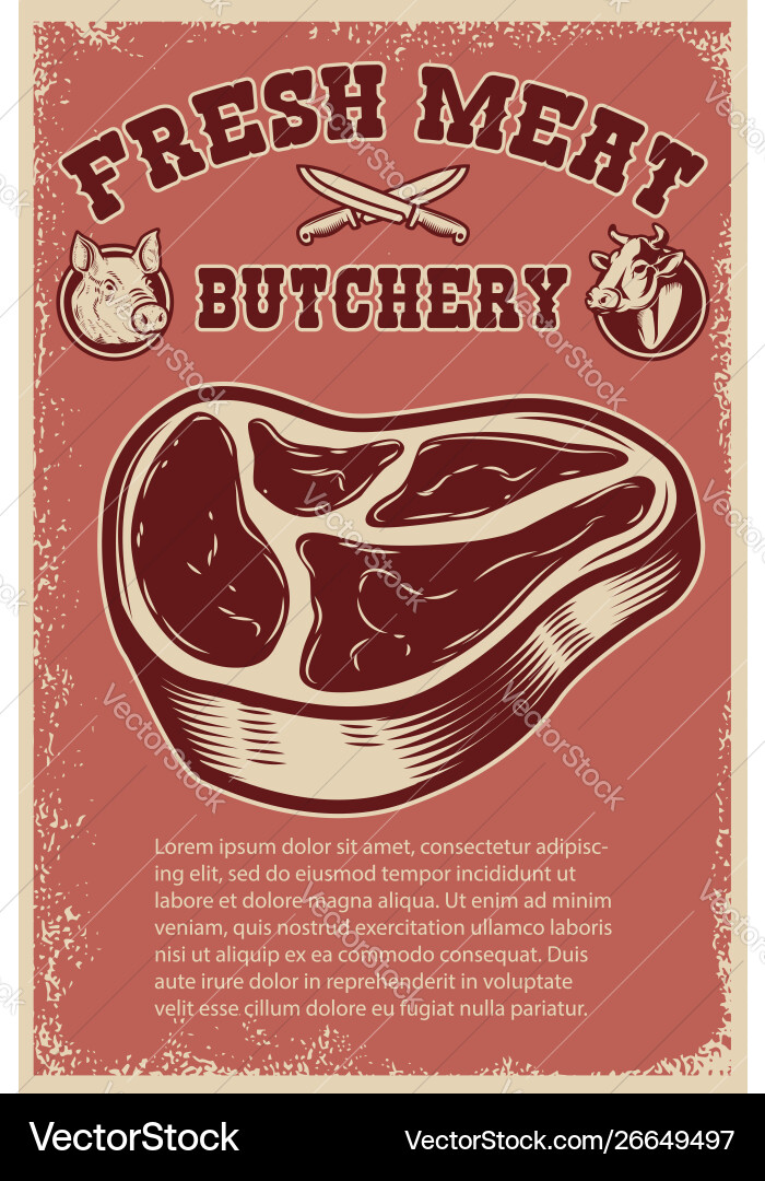 Fresh meat poster template with meat cut Vector Image