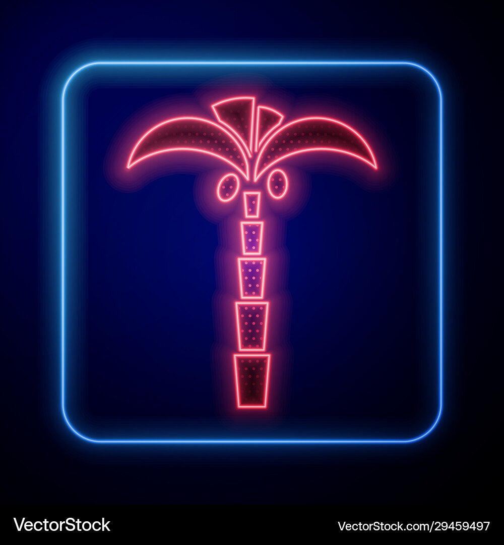 Glowing neon tropical palm tree icon isolated Vector Image
