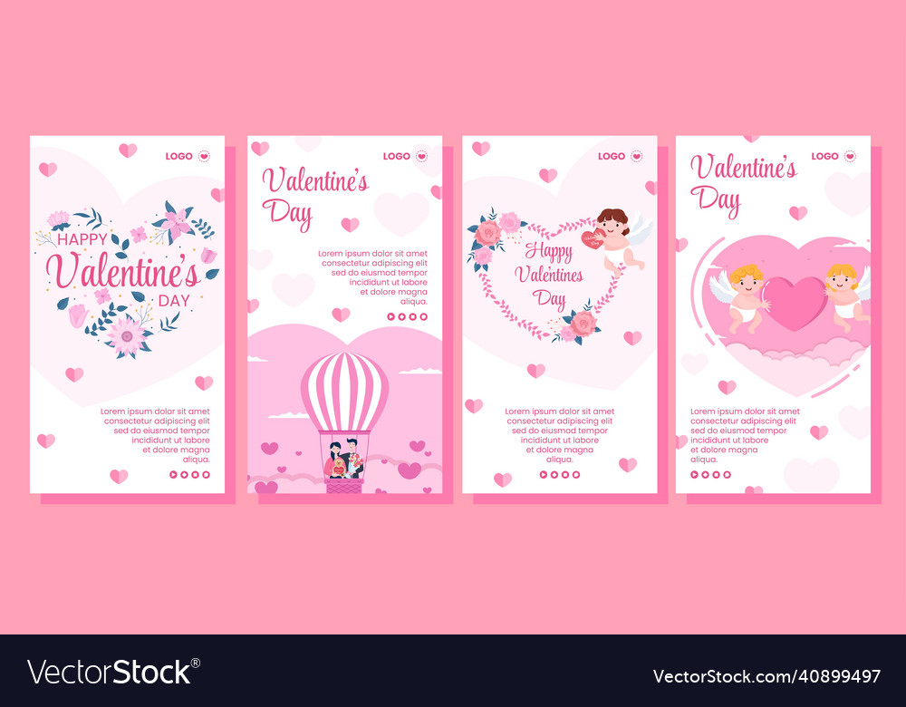 Happy valentines day stories template flat design Vector Image