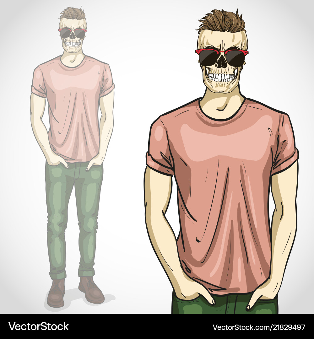 Man with skull with sunglasses and Royalty Free Vector Image