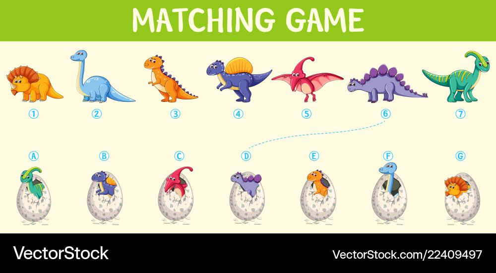 Matching dinosaur number worksheet Royalty Free Vector Image