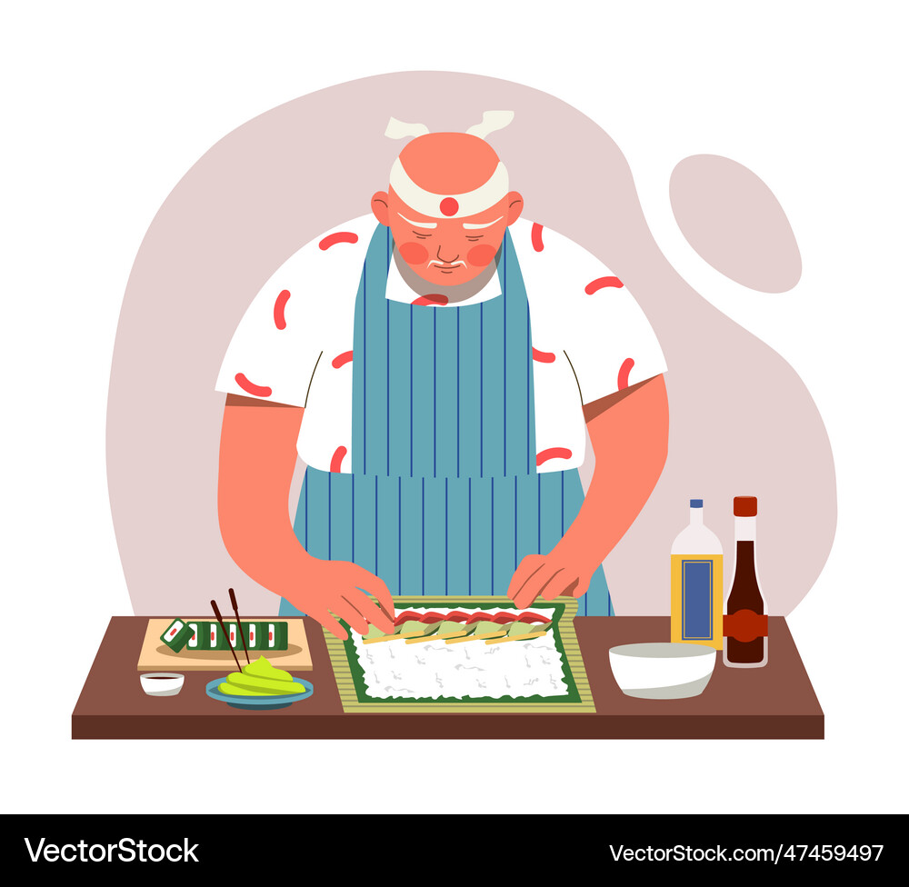 Preparation of sushi process concept Royalty Free Vector