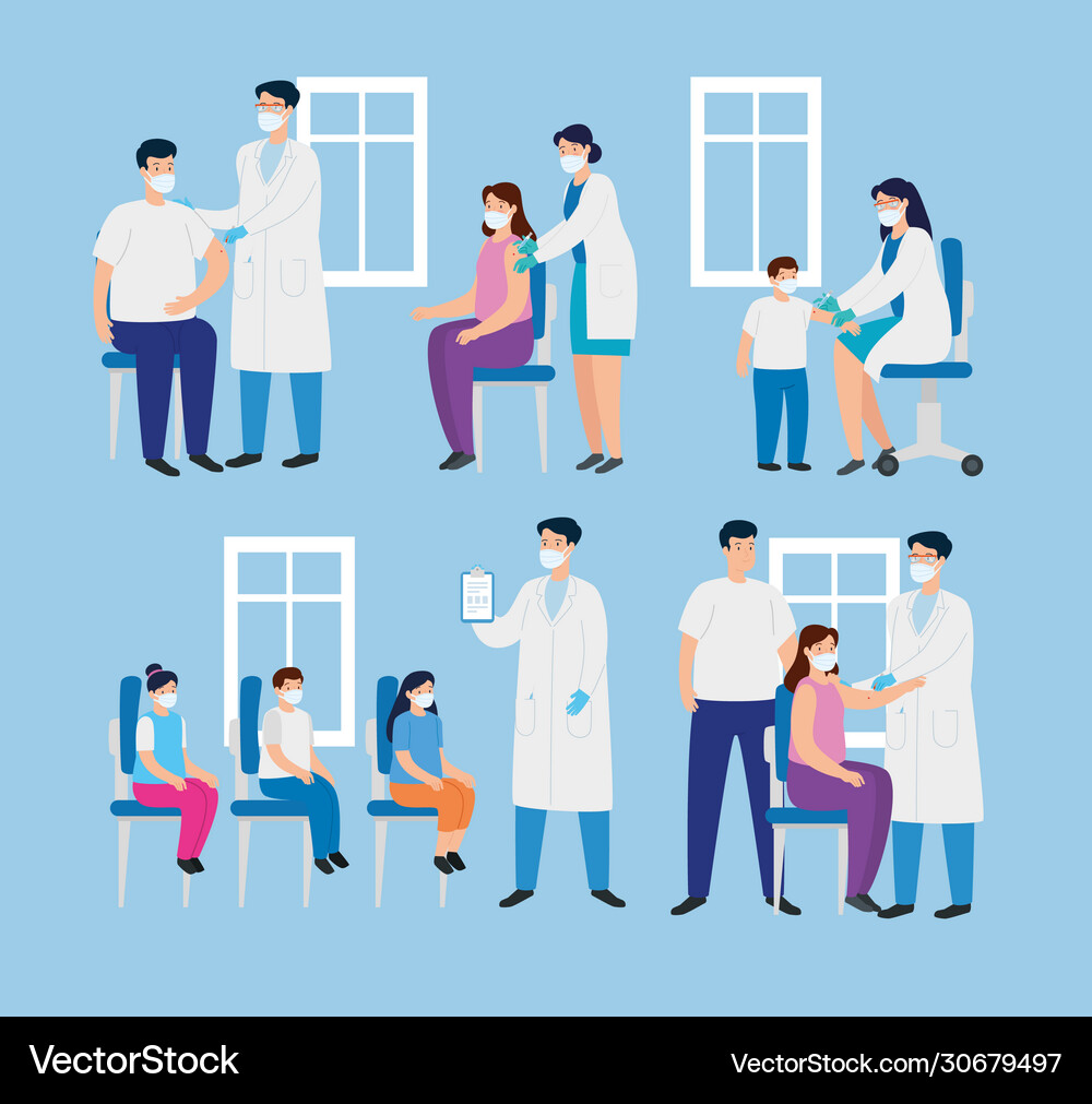 Set scenes doctors vaccinating with people Vector Image