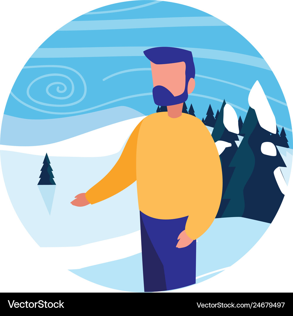 Young man in forest landscape scene Royalty Free Vector
