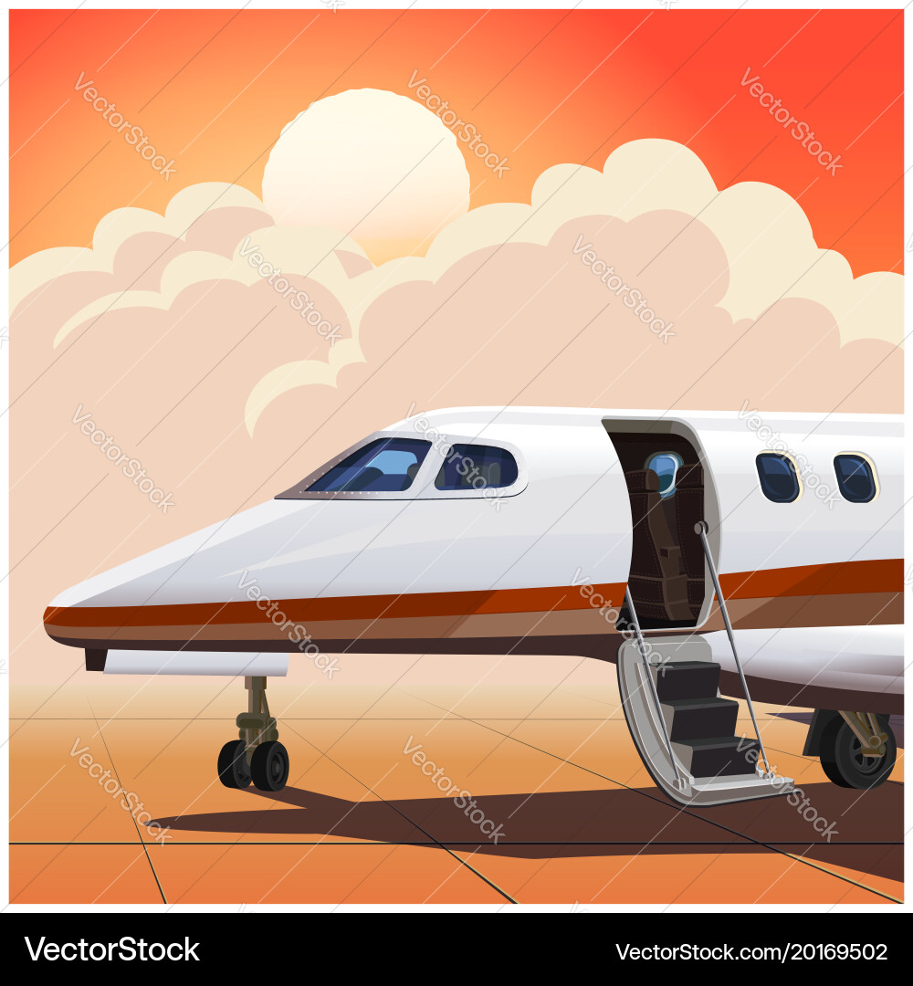 Business jet against the sun Royalty Free Vector Image